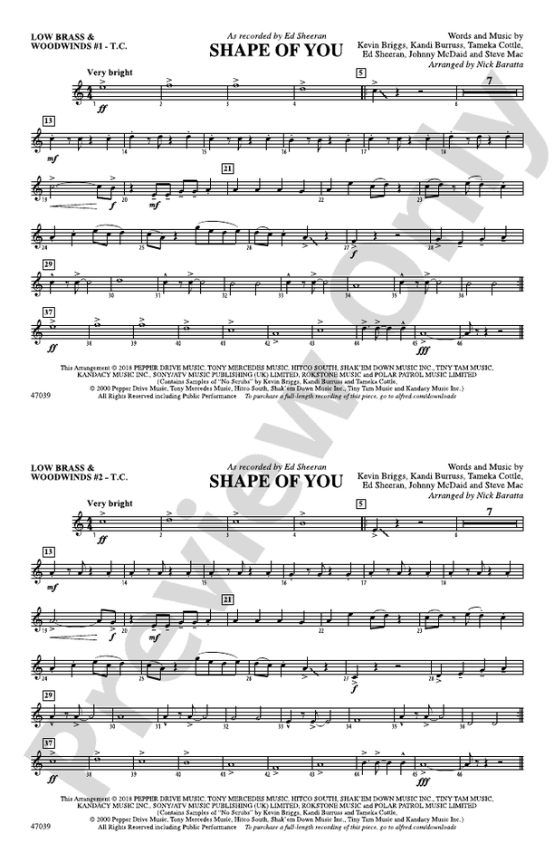 Shape of You: Low Brass & Woodwinds #1 - Treble Clef: Low Brass ...