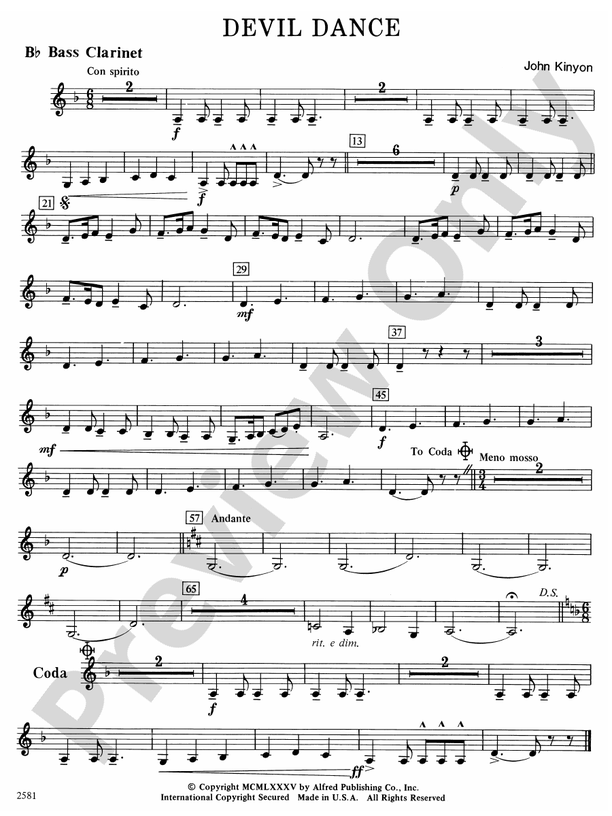 Devil Dance: B-flat Bass Clarinet: B-flat Bass Clarinet Part - Digital ...
