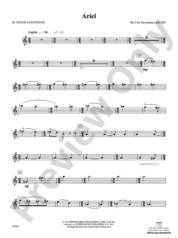 Ariel: B-flat Tenor Saxophone: B-flat Tenor Saxophone Part - Digital ...