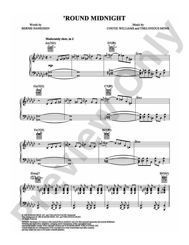 'Round Midnight: Piano/Vocal/Chords: Thelonious Monk - Digital Sheet Music Download