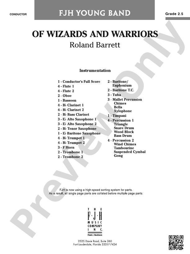 Of Wizards and Warriors: Concert Band Conductor Score & Parts: Roland ...