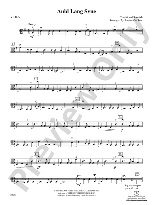 Auld Lang Syne: Viola: Viola Part - Digital Sheet Music Download