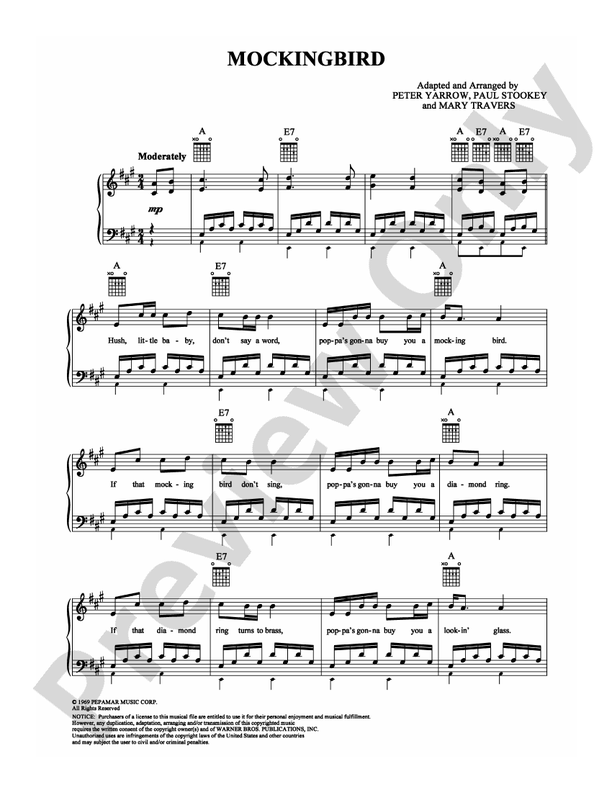 Mockingbird: Piano/Vocal/Chords: Peter, Paul & Mary - Digital Sheet ...