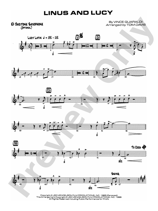Linus and Lucy: E-flat Baritone Saxophone: E-flat Baritone Saxophone Part - Digital Sheet Music ...