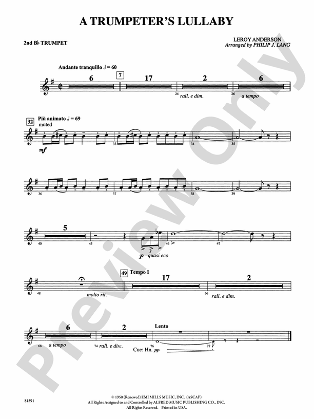 Trumpeter's Lullaby: 2nd B-flat Trumpet: 2nd B-flat Trumpet Part - Digital Sheet Music Download