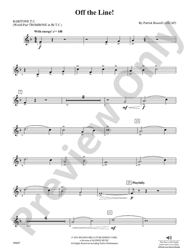 Off the Line!: Baritone T.C.: Baritone T.C. Part - Digital Sheet Music ...