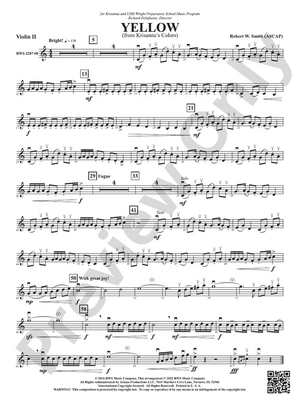 Yellow - From Krisanna's Colors: 2nd Violin: 2nd Violin Part: Robert W ...