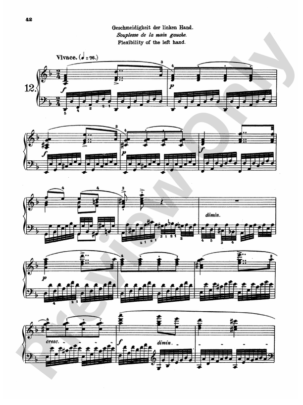 Czerny: Art of Finger Dexterity, Op. 740, Complete: No. 12 Part - Digital Sheet Music Download