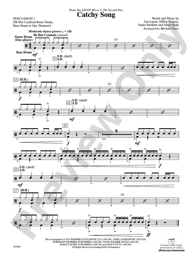 Catchy Song: 1st Percussion: 1st Percussion Part - Digital Sheet Music ...