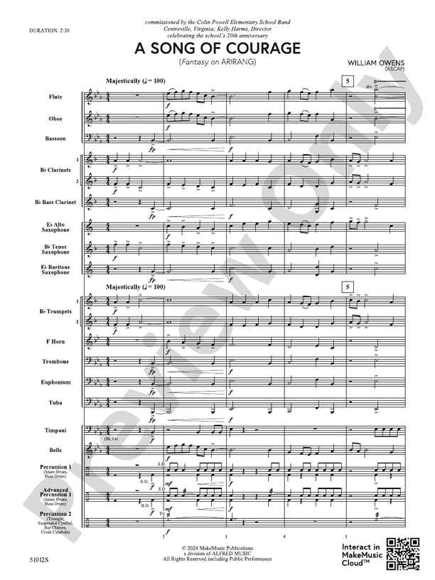 A Song of Courage: Score: Concert Band Score - Digital Sheet Music Download