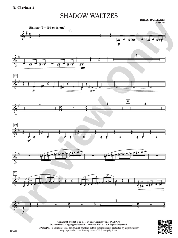 Shadow Waltzes: B-flat Clarinet 2: B-flat Clarinet 2 Part: Brian ...