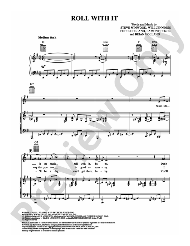 Roll With It: Piano/Vocal/Chords: Steve Winwood - Digital Sheet Music Download