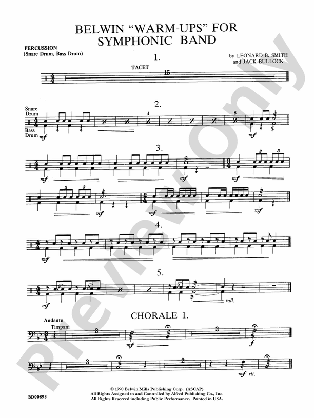 Belwin "Warm-Ups" for Symphonic Band: 1st Percussion: 1st Percussion ...