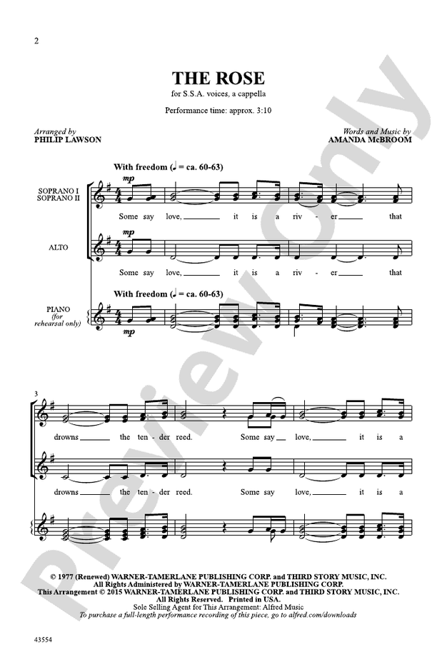 The Rose: SSA, a cappella Choral Octavo: Amanda McBroom - Digital Sheet Music Download