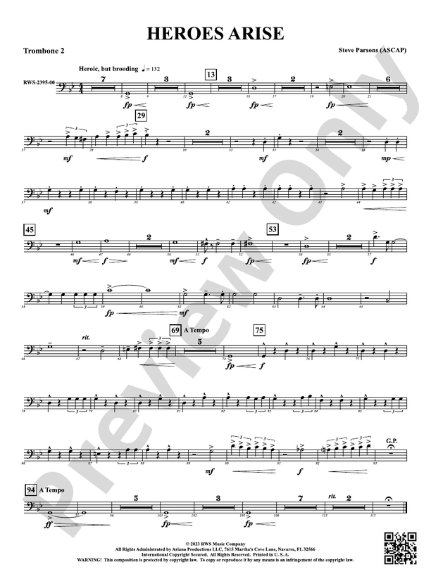 Heroes Arise: 2nd Trombone: 2nd Trombone Part: Steve Parsons - Digital Sheet Music Download