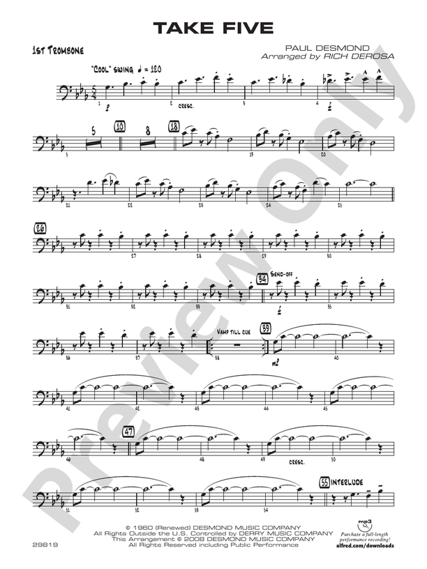 Take Five: 1st Trombone: 1st Trombone Part - Digital Sheet Music Download