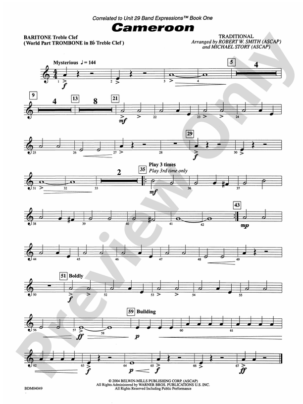 Cameroon: Baritone T.C.: Baritone T.C. Part - Digital Sheet Music Download