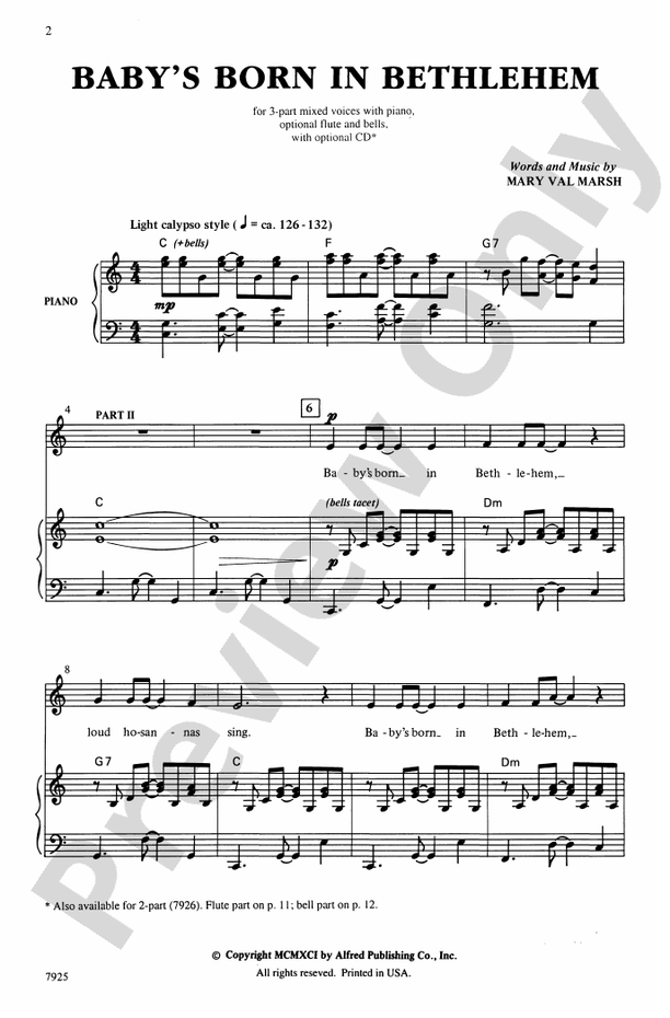 Baby's Born in Bethlehem: 3-Part Choral Octavo: Mary Val Marsh ...