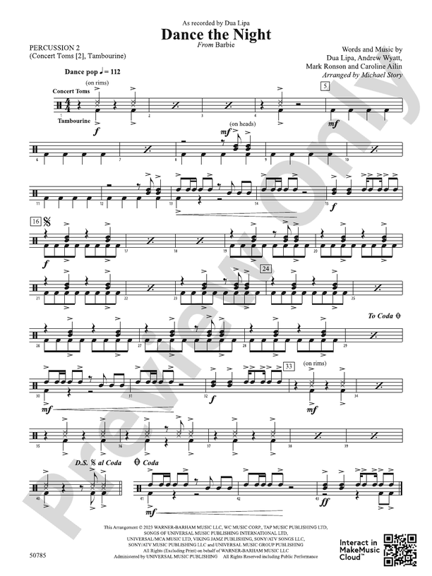 Dance the Night: 2nd Percussion: 2nd Percussion Part - Digital Sheet ...