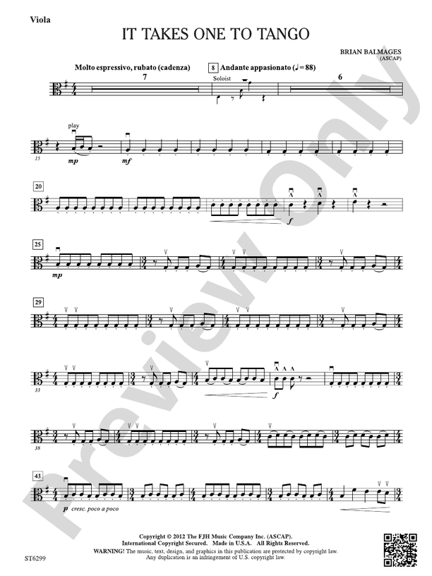 It Takes One to Tango: Viola: Viola Part: Brian Balmages - Digital ...