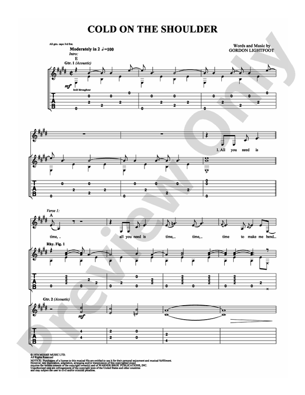 Cold on the Shoulder: Guitar TAB: Gordon Lightfoot - Digital Sheet ...