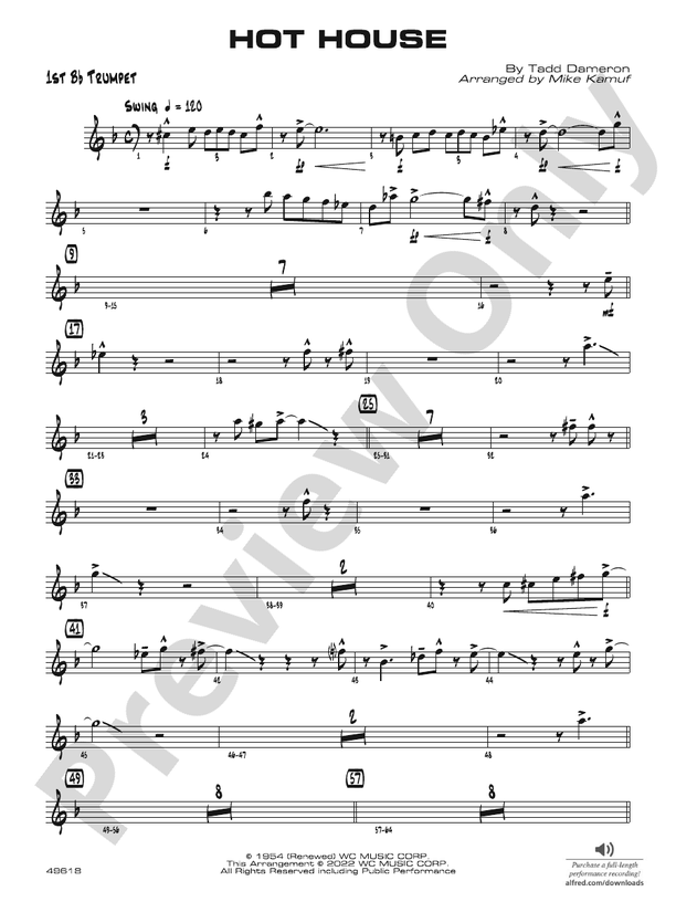 Hot House: 1st B-flat Trumpet: 1st B-flat Trumpet Part - Digital Sheet Music Download