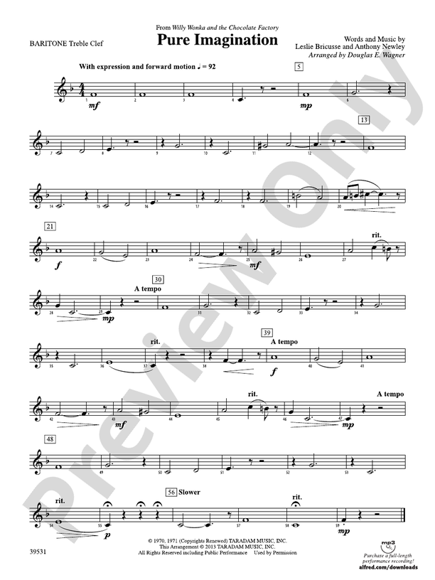 Pure Imagination (from Willy Wonka and the Chocolate Factory): Baritone T.C.: Baritone T.C. Part ...