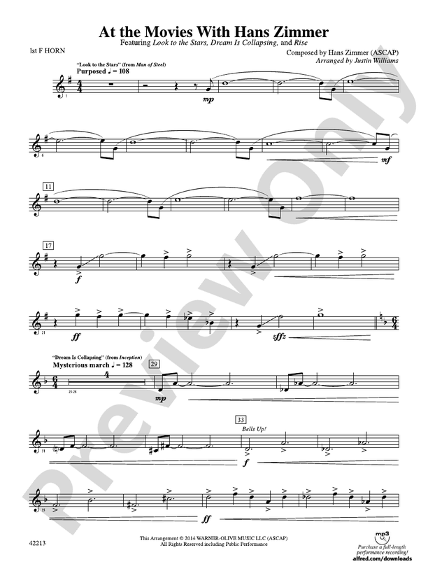 At the Movies with Hans Zimmer: 1st F Horn: 1st F Horn Part - Digital ...
