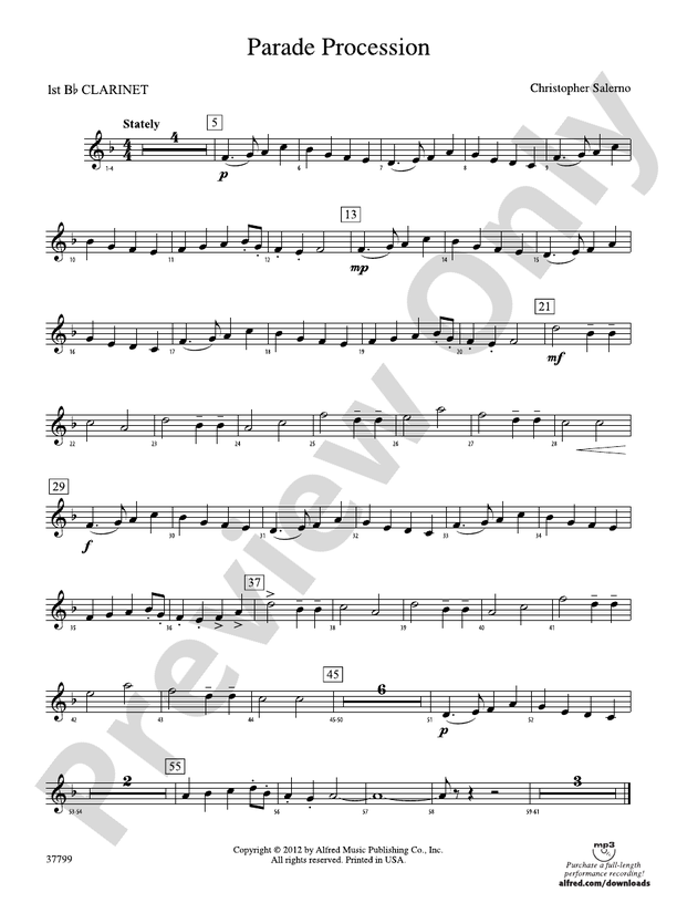 Parade Procession: 1st B-flat Clarinet: 1st B-flat Clarinet Part - Digital Sheet Music Download