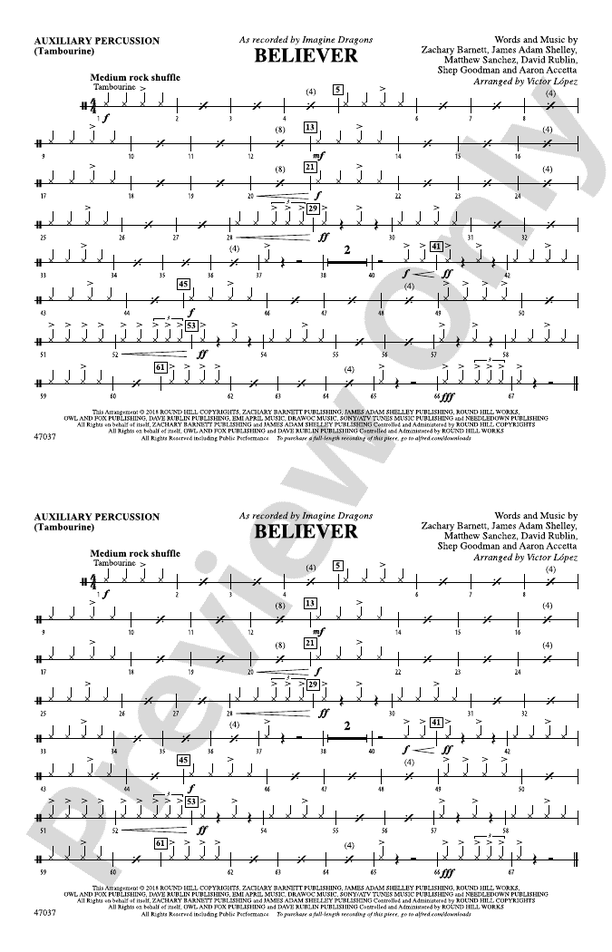 Believer: Auxiliary Percussion: Auxiliary Percussion Part - Digital ...