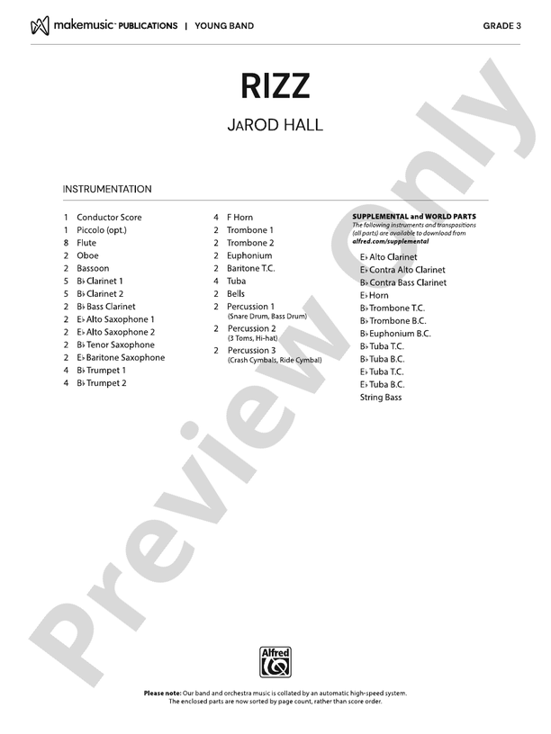 Rizz: Concert Band Conductor Score & Parts: JaRod Hall - Digital Sheet Music Download
