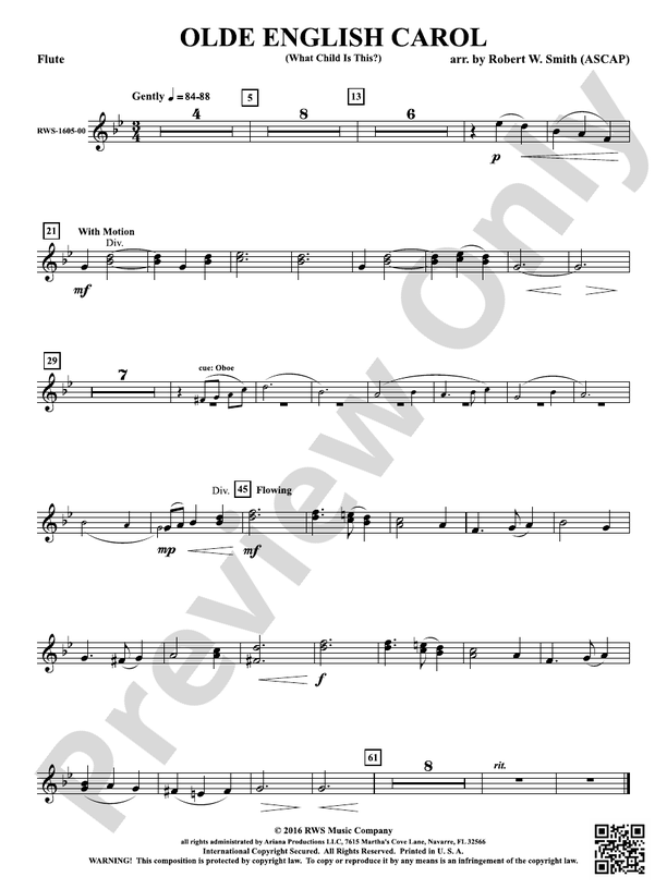 Olde English Carol - What Child Is This?: 1st Flute: 1st Flute Part ...