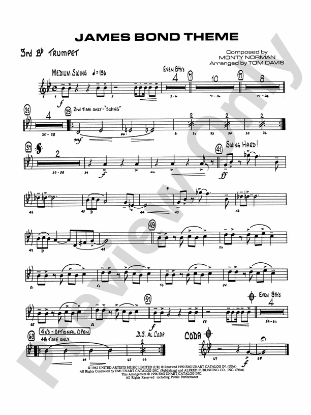 James Bond Theme: 3rd B-flat Trumpet: 3rd B-flat Trumpet Part - Digital Sheet Music Download