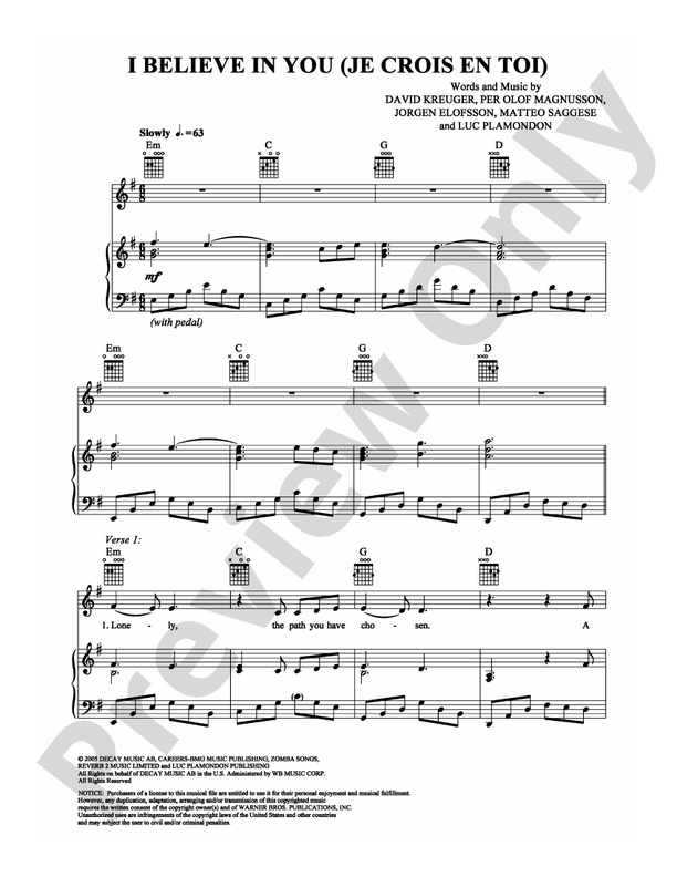 I Believe in You (Je Crois en Toi): Piano/Vocal/Chords: Celine Dion ...