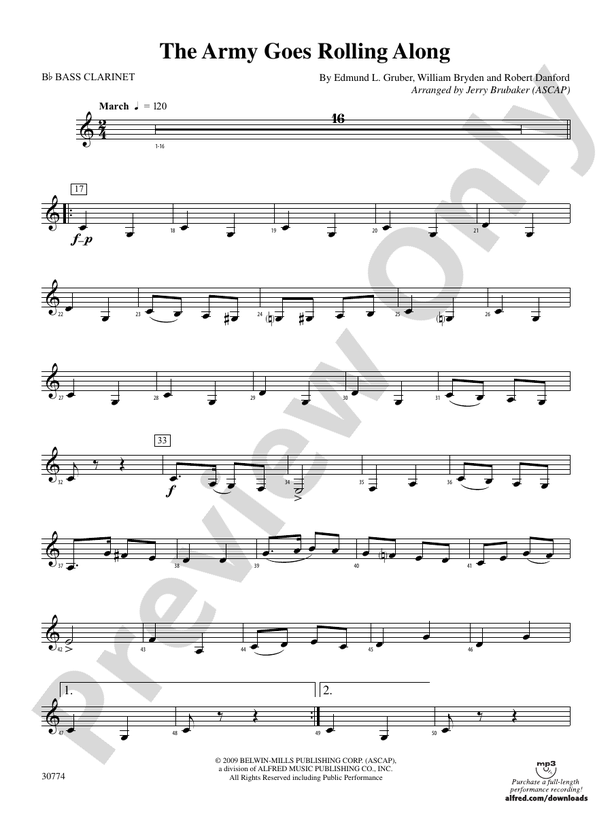 The Army Goes Rolling Along: B-flat Bass Clarinet: B-flat Bass Clarinet ...