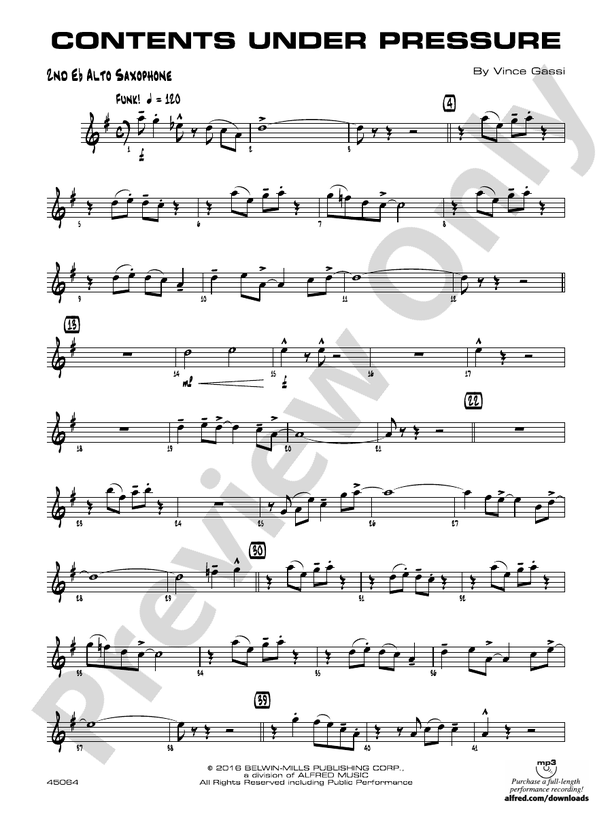 Contents Under Pressure: 2nd E-flat Alto Saxophone: 2nd E-flat Alto ...