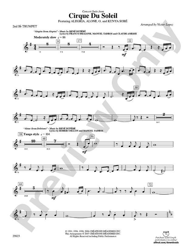 Cirque du Soleil: 2nd B-flat Trumpet: 2nd B-flat Trumpet Part - Digital Sheet Music Download