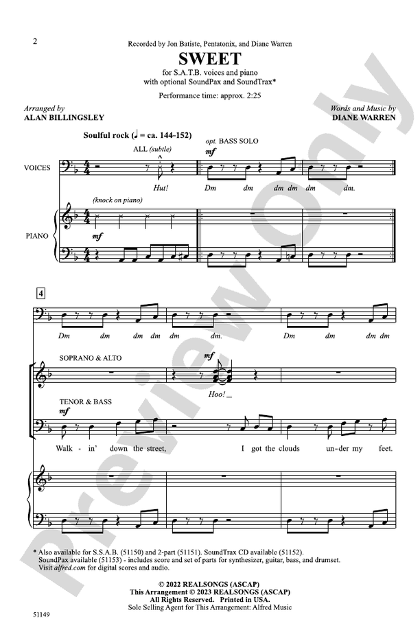 Sweet: SATB Choral Octavo: Diane Warren - Digital Sheet Music Download