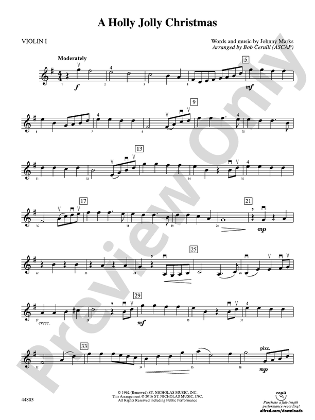 A Holly Jolly Christmas: 1st Violin: 1st Violin Part - Digital Sheet ...