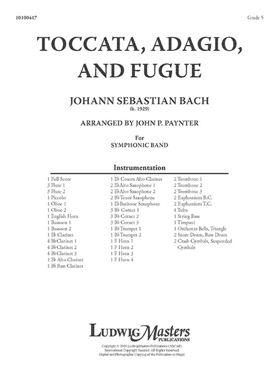 Toccata, Adagio, and Fugue: Concert Band Conductor Score: J.S. Bach ...