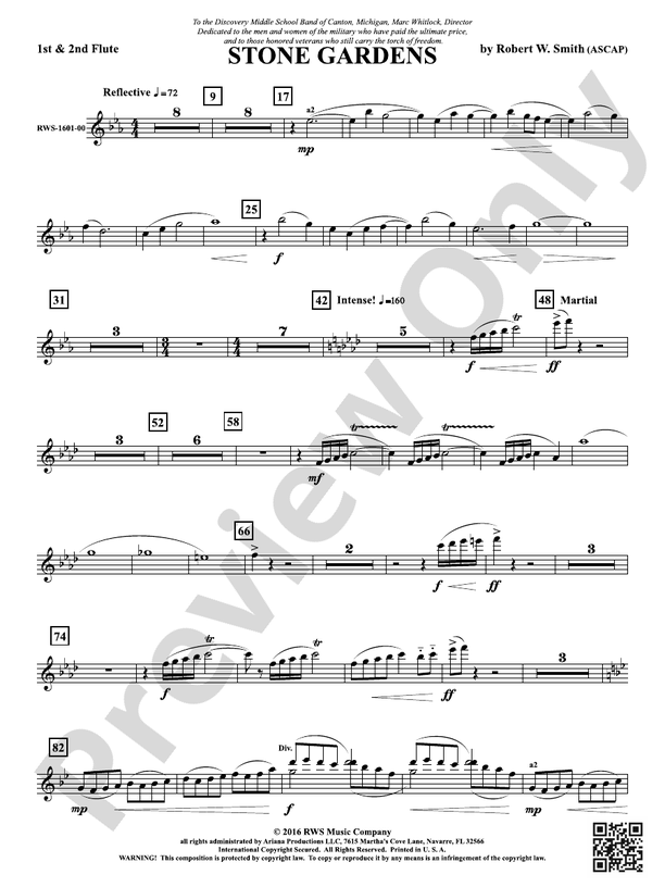 Stone Gardens: 1st & 2nd Flute: 1st & 2nd Flute Part: Robert W. Smith ...