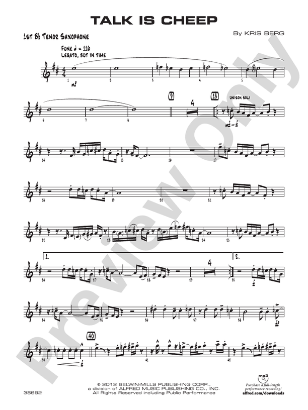 Talk Is Cheep: B-flat Tenor Saxophone: B-flat Tenor Saxophone Part ...