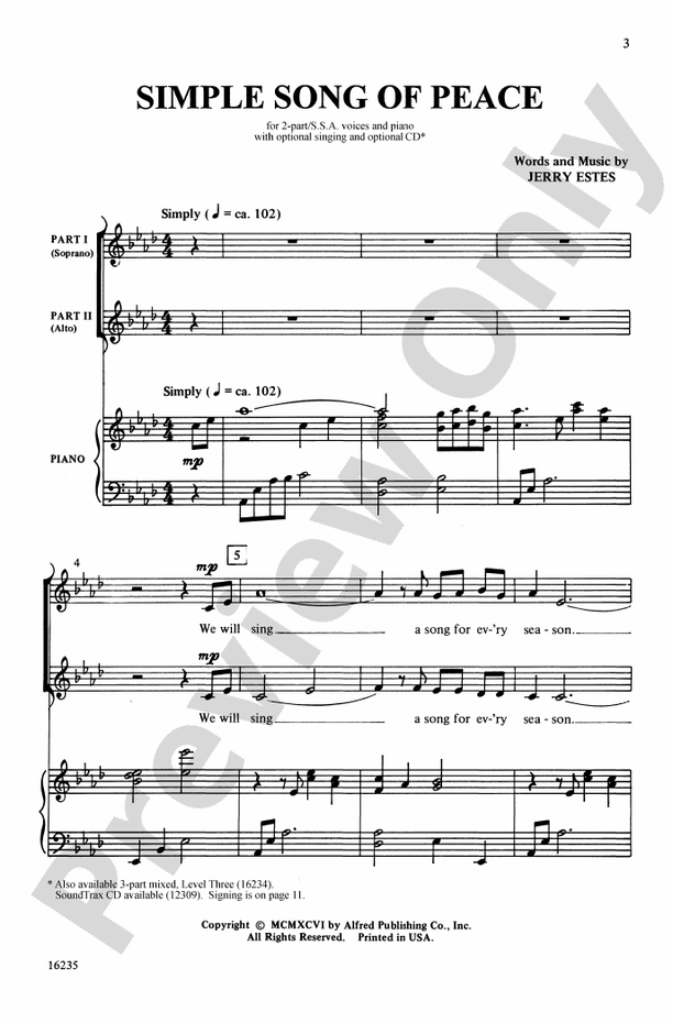 Simple Song of Peace: 2-Part/SSA (with Opt. Sign Language) Choral ...