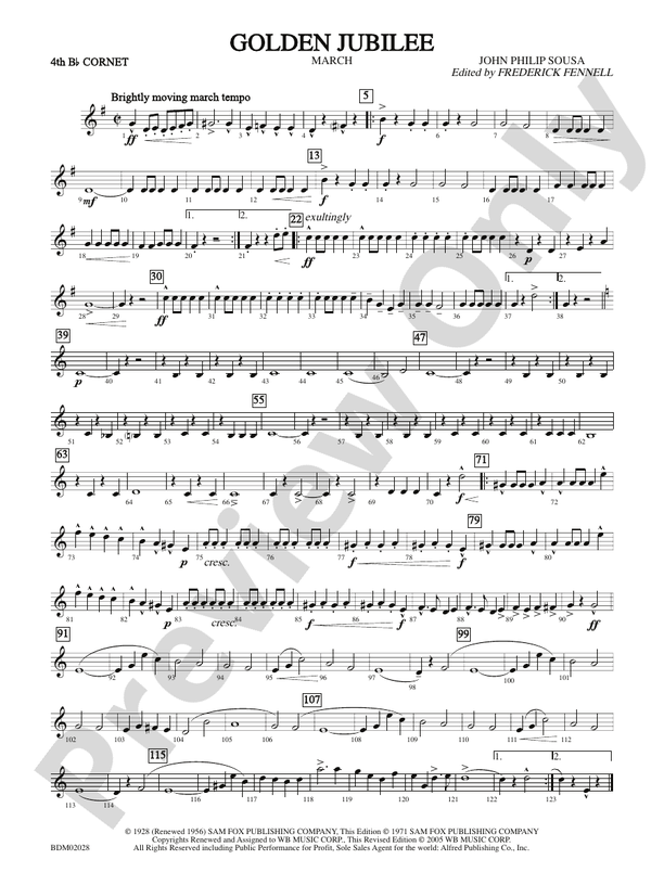 Golden Jubilee: 4th B-flat Cornet: 4th B-flat Cornet Part - Digital Sheet Music Download
