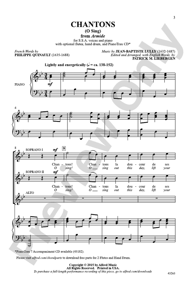 Chantons (from Armide): SSA Choral Octavo: Jean-Baptiste Lully ...