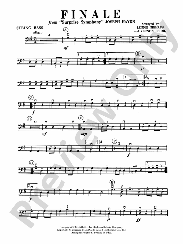 Surprise Symphony Finale: String Bass: String Bass Part - Digital Sheet ...