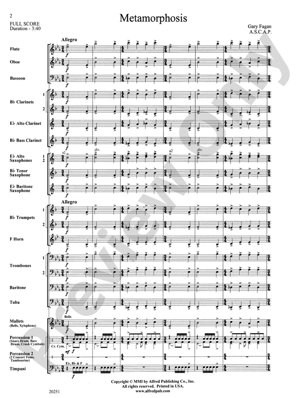 Metamorphosis: Concert Band Conductor Score & Parts: Gary Fagan ...