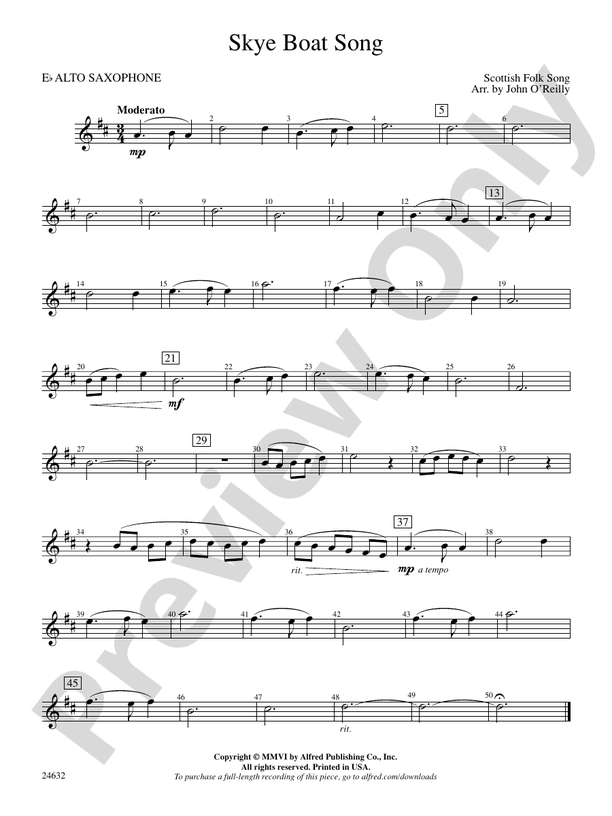 Skye Boat Song: E-flat Alto Saxophone: E-flat Alto Saxophone Part ...