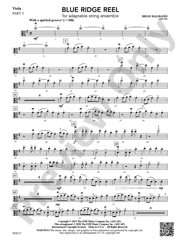 Blue Ridge Reel: Part 2 Viola: Part 2 Viola Part: Brian Balmages ...