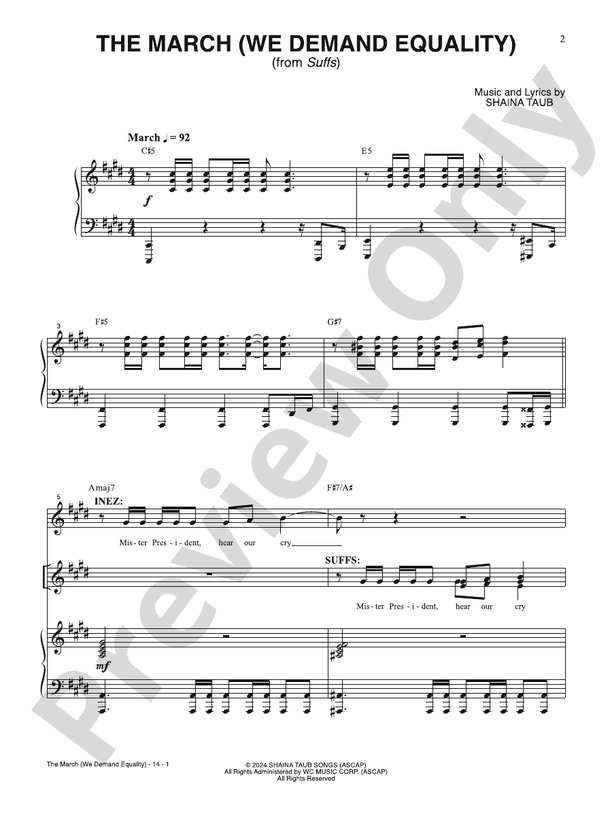 The March (We Demand Equality) from Suffs: Piano/Vocal/Guitar: Shaina Taub - Digital Sheet Music ...